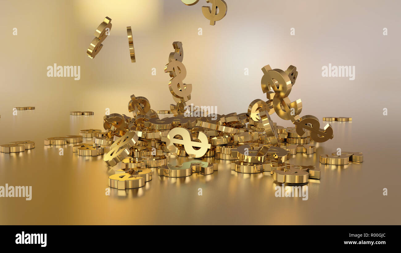 Signs of dollars falling on a pile. Volumetric models Stock Photo - Alamy