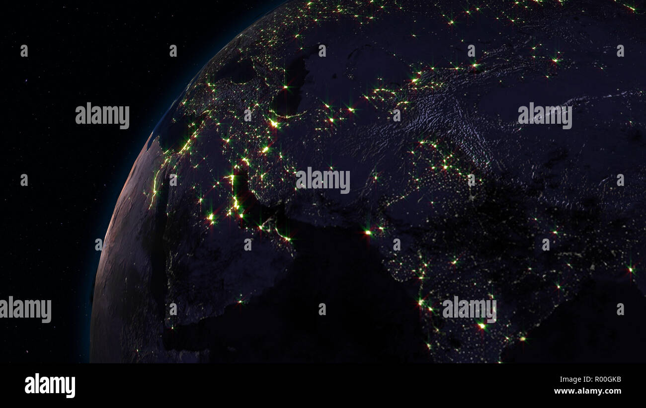 3D rendering Earth from space against the background of the starry sky ...