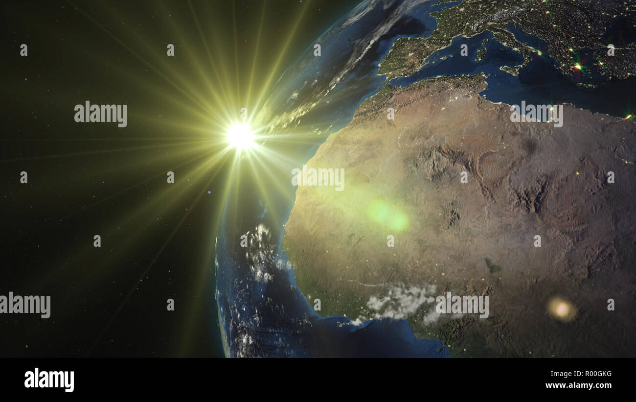 3D rendering Earth from space against the background of the starry sky ...