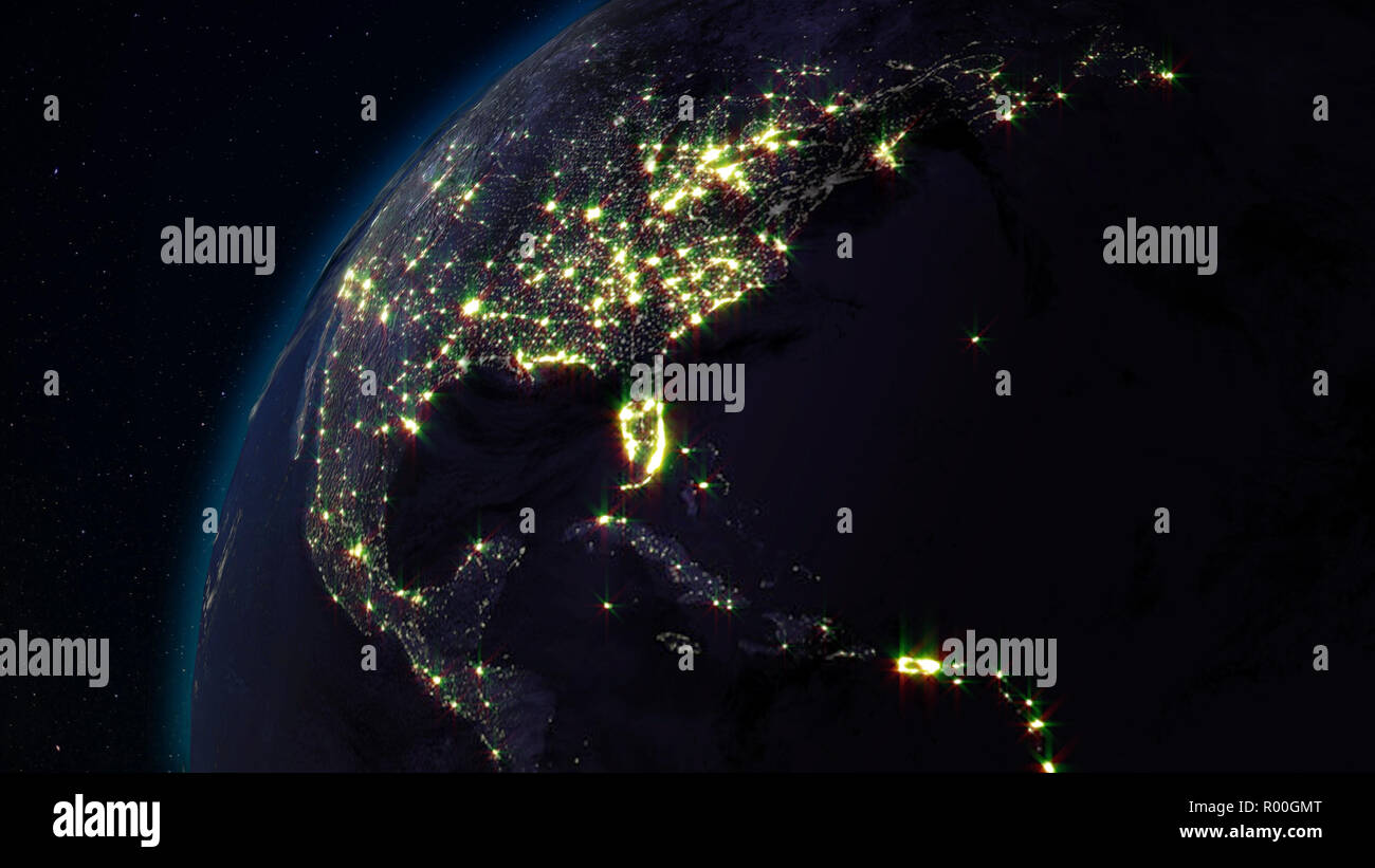 3D rendering Earth from space against the background of the starry sky ...