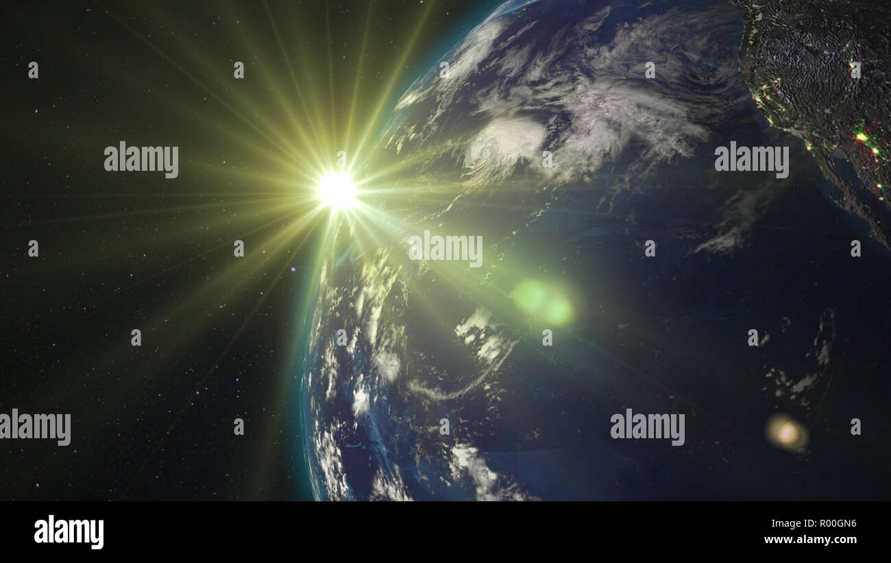 3D rendering Earth from space against the background of the starry sky ...