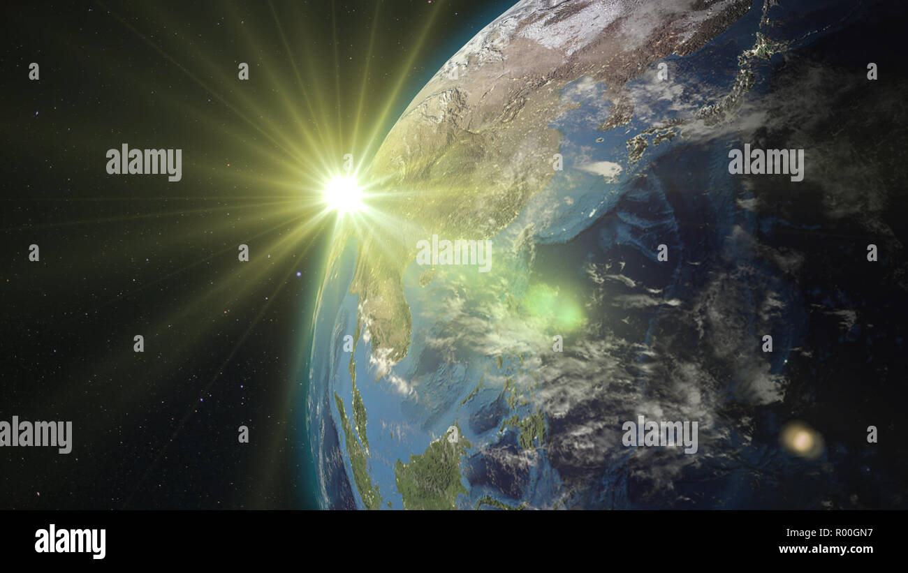 3D rendering Earth from space against the background of the starry sky ...