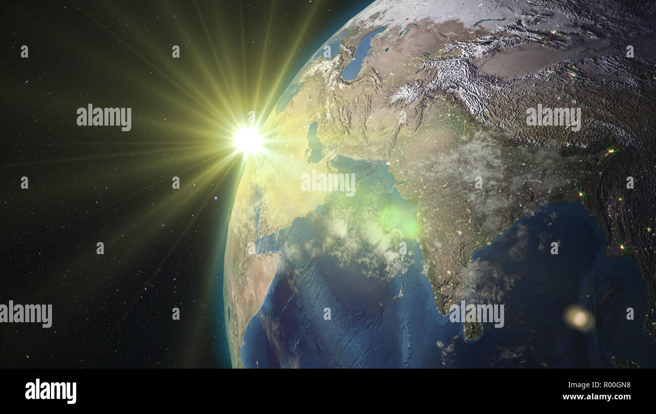 3D rendering Earth from space against the background of the starry sky ...