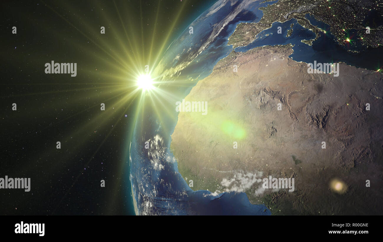 3D rendering Earth from space against the background of the starry sky ...