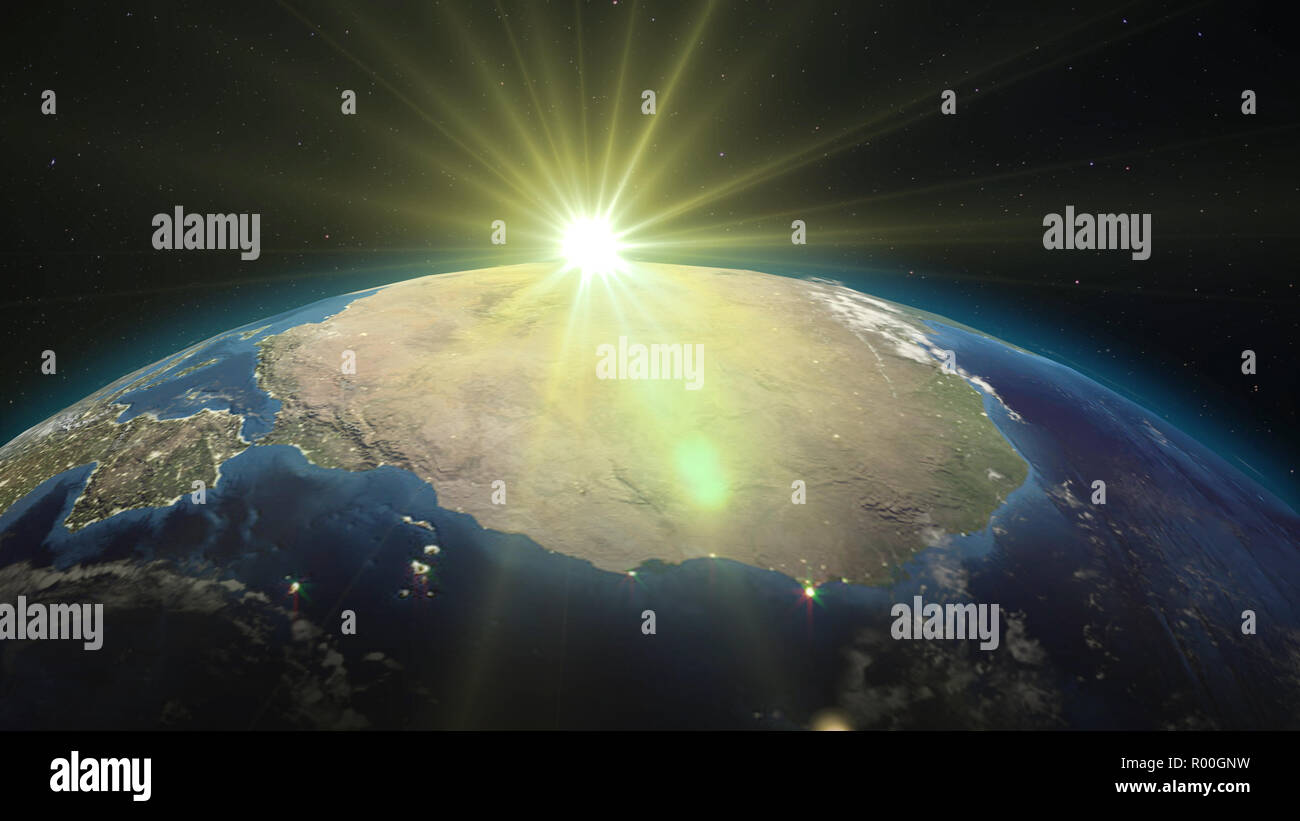 3D rendering Earth from space against the background of the starry sky ...