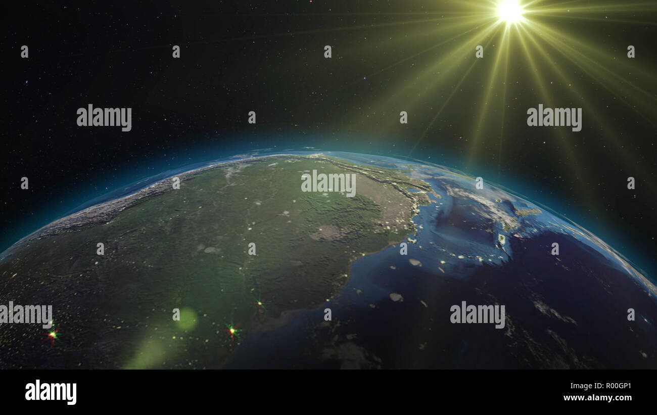 3D rendering Earth from space against the background of the starry sky ...
