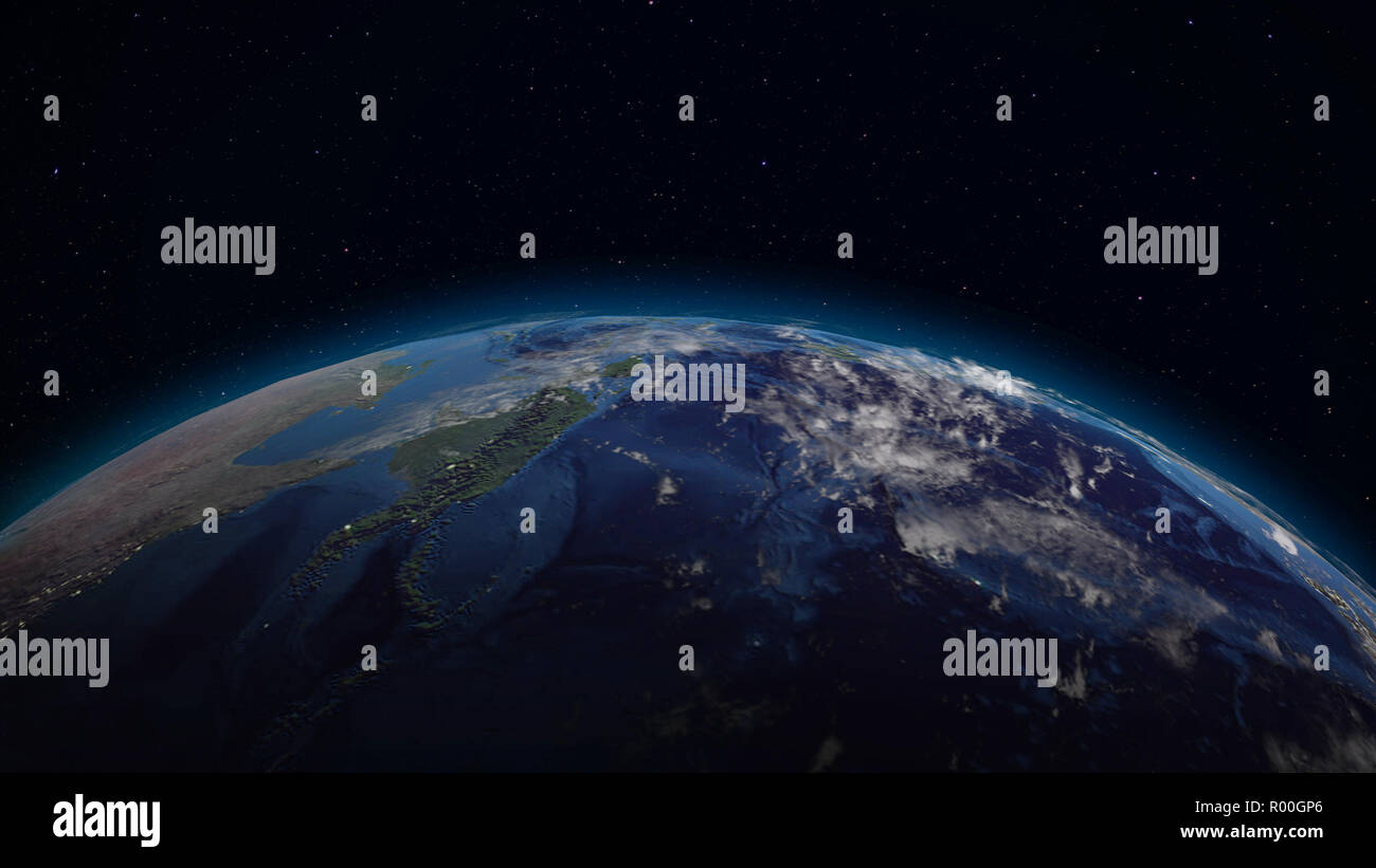 3D rendering Earth from space against the background of the starry sky ...