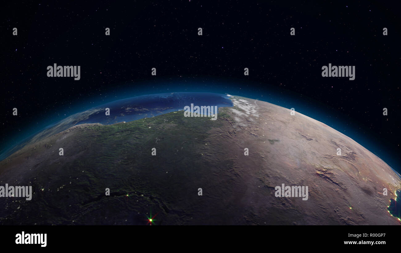 3D rendering Earth from space against the background of the starry sky ...