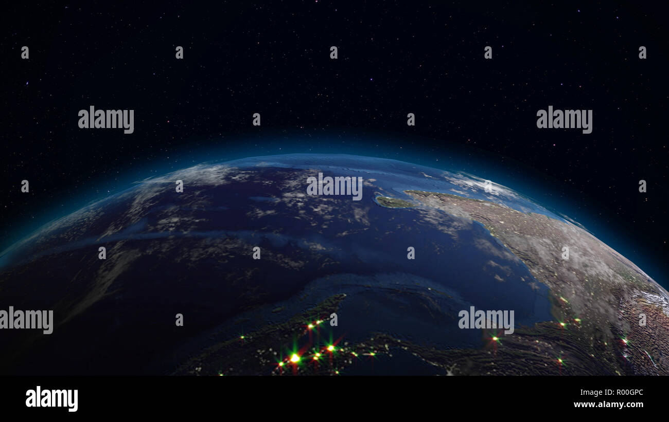 3D rendering Earth from space against the background of the starry sky ...