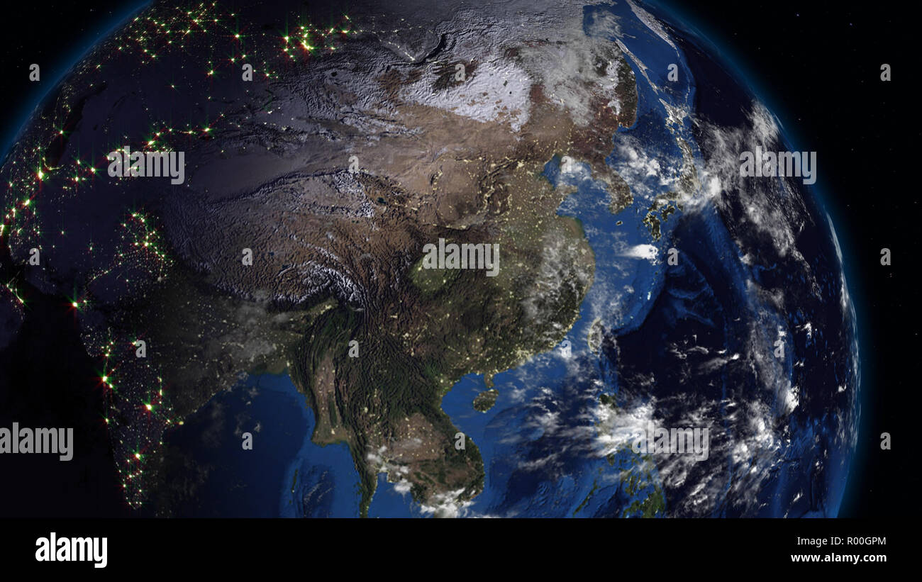3D rendering Earth from space against the background of the starry sky ...