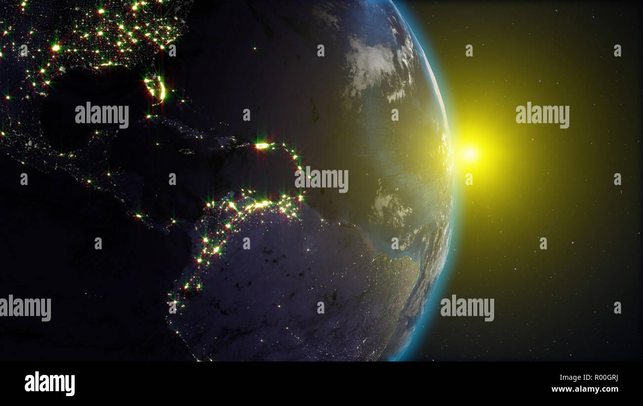 3D rendering Earth from space against the background of the starry sky ...