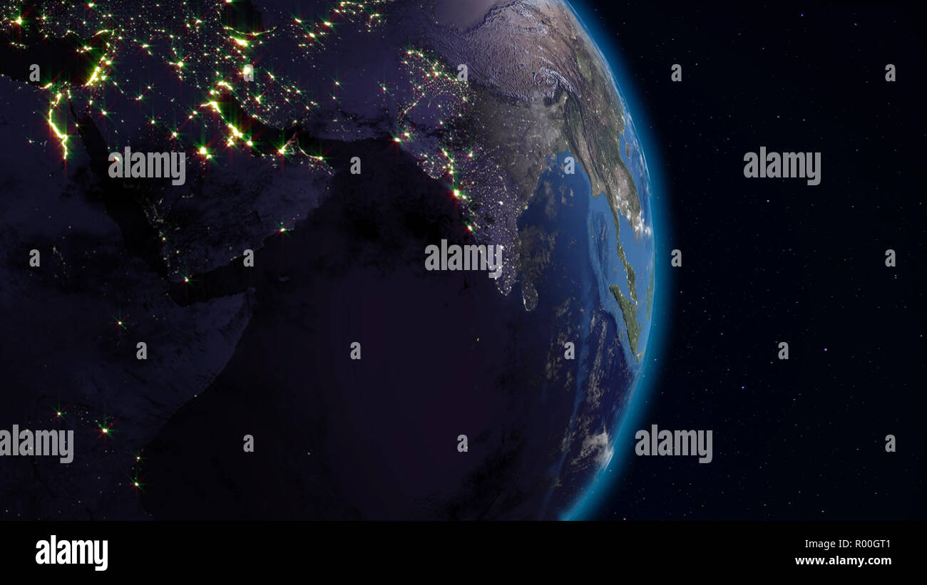 3D rendering Earth from space against the background of the starry sky ...