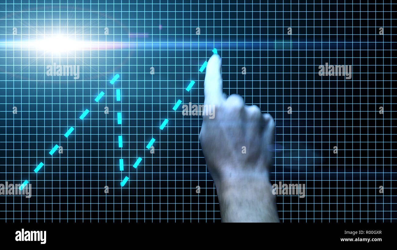 hand draws a digital chart on a growing digital screen Stock Photo - Alamy