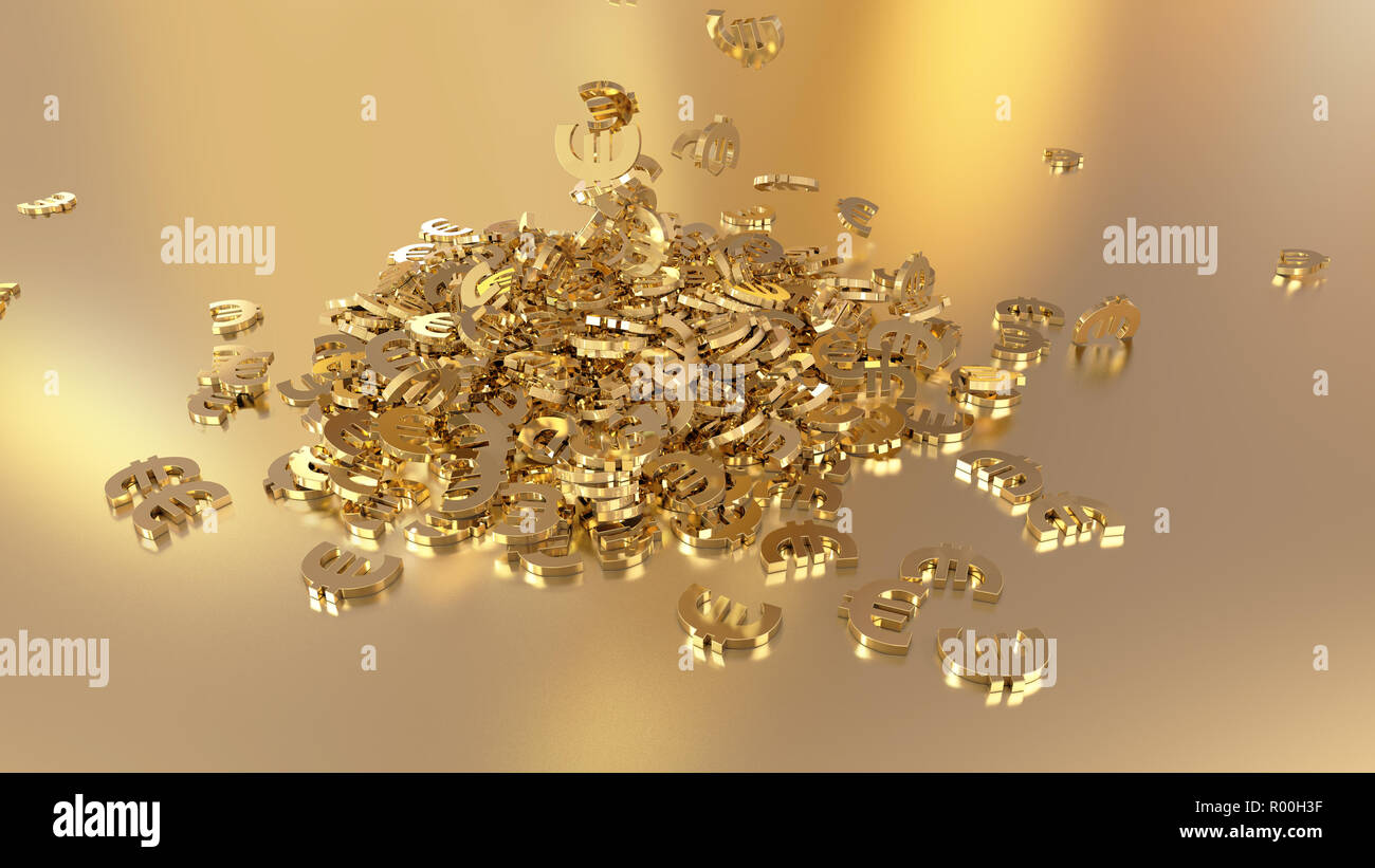 3d rendering of falling signs of euro. Option in gold style Stock Photo ...