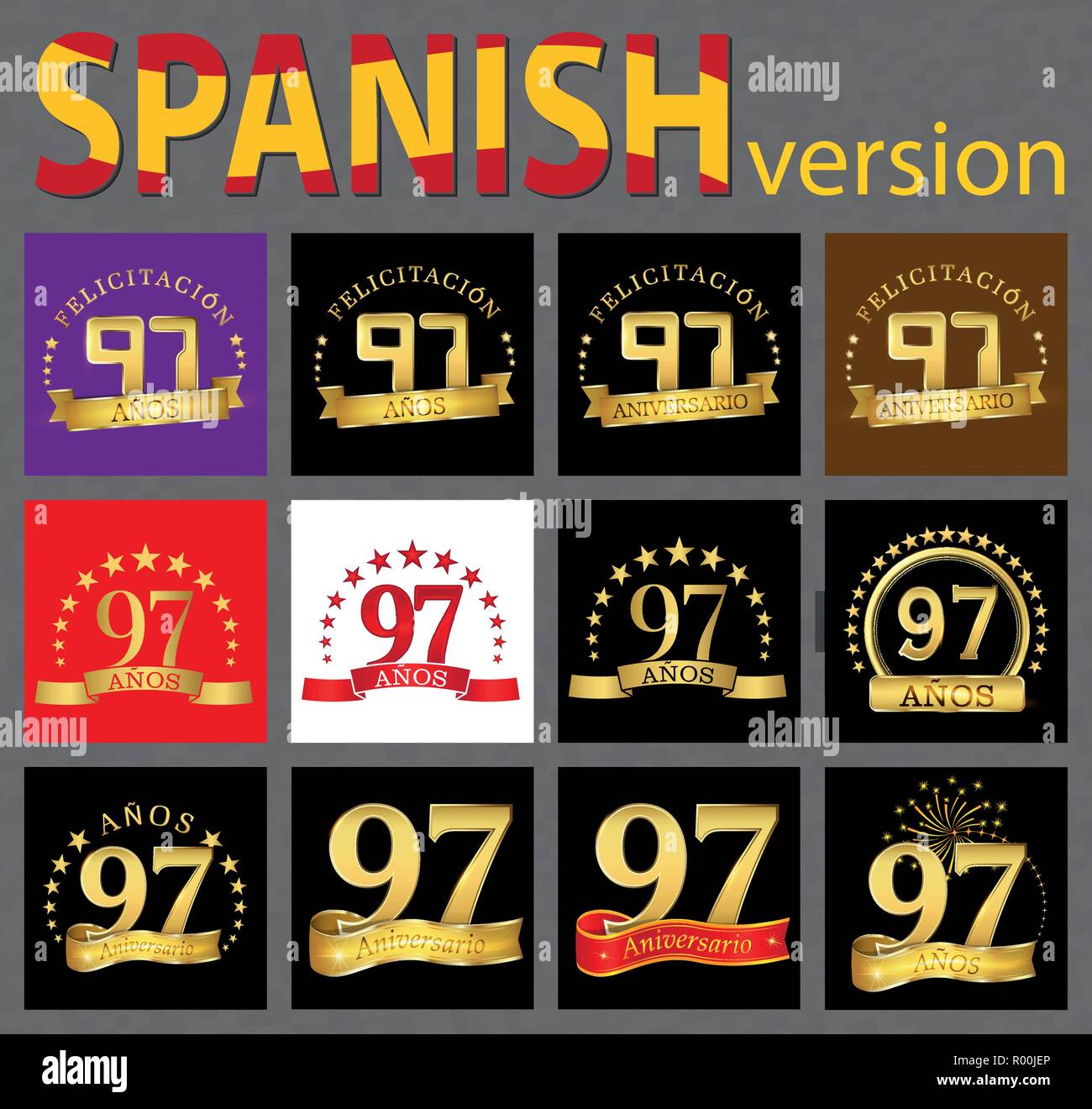 Set of number ninety-seven (97 years) celebration design. Anniversary ...