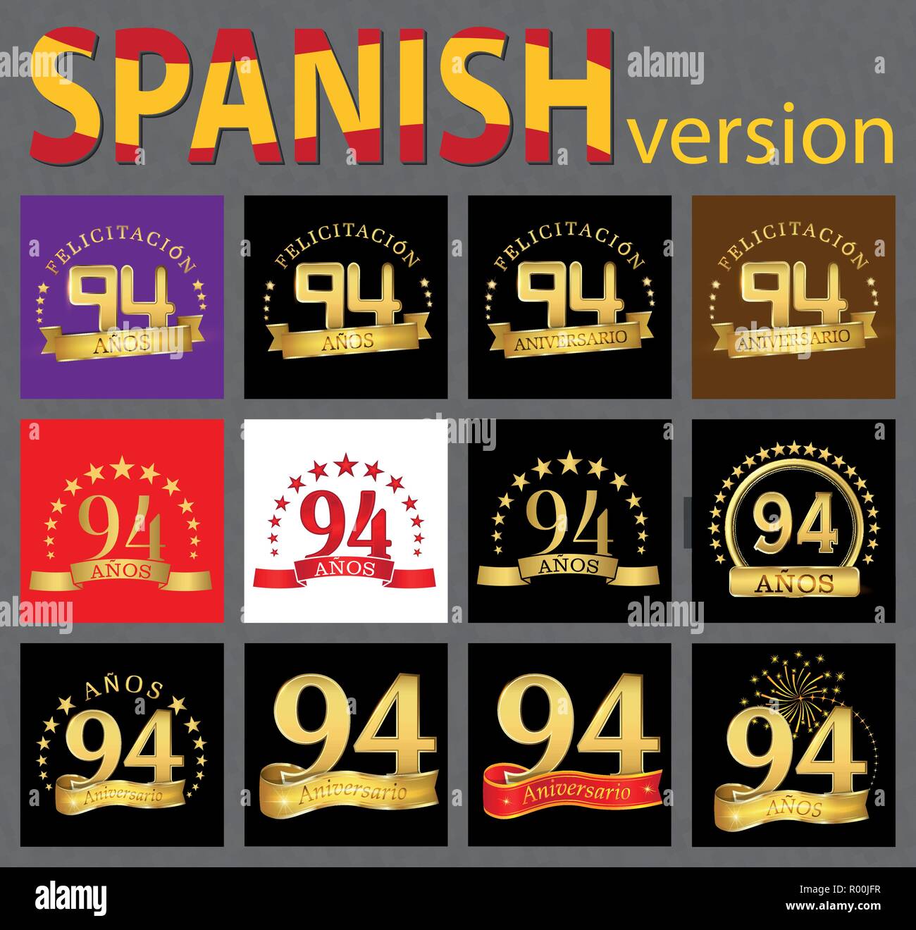 Set of number ninety-four (94 years) celebration design. Anniversary ...