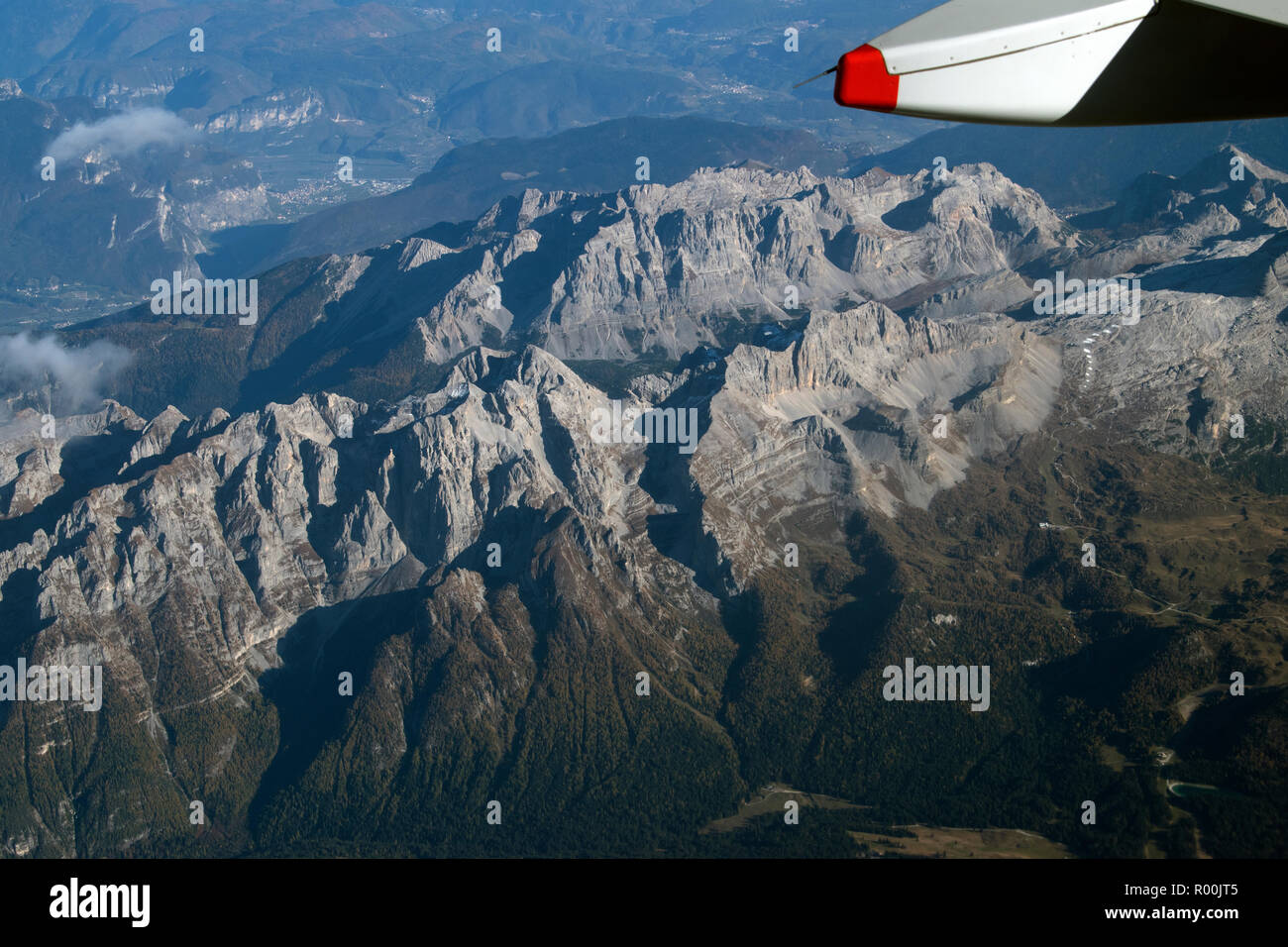 Italian Alps from above taken from an airplane window. Italy 2018 2010s ...