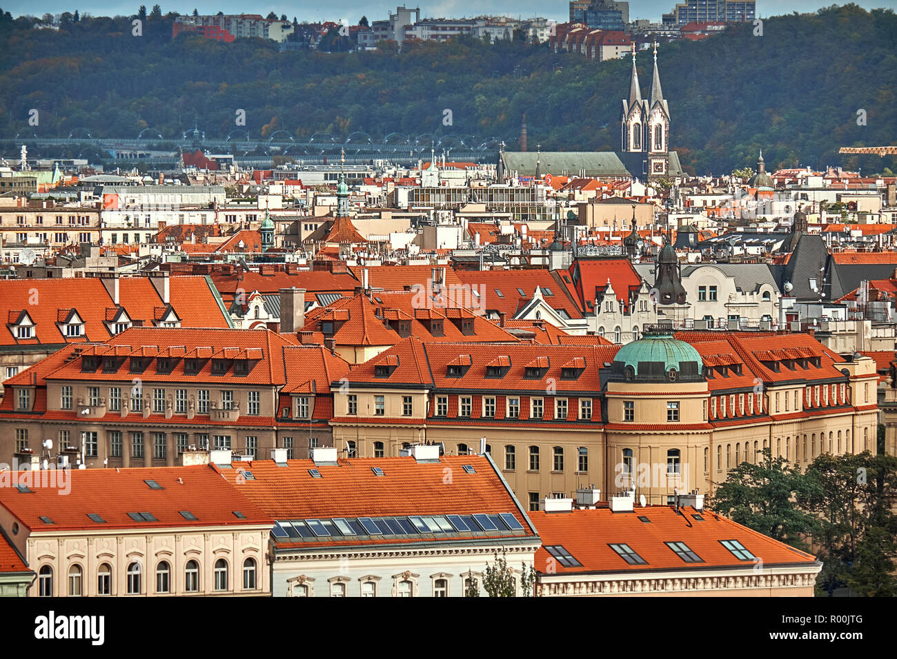 Scenic summer aerial panorama of the Old Town architecture in Prague, Czech Republic Stock Photo ...