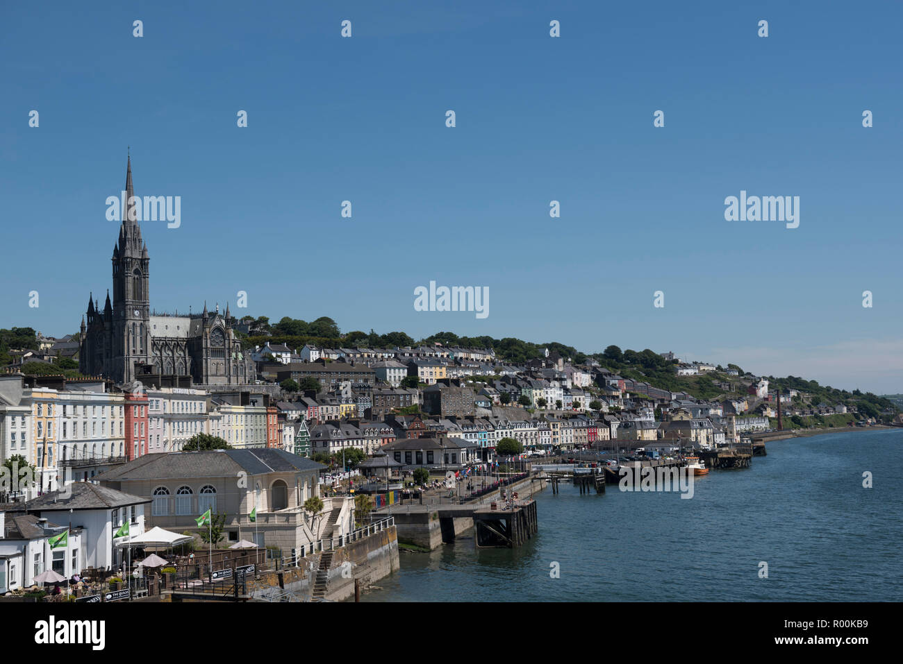 Cobh town and waterfront, County Cork, Ireland. St Colman's Cathedral ...