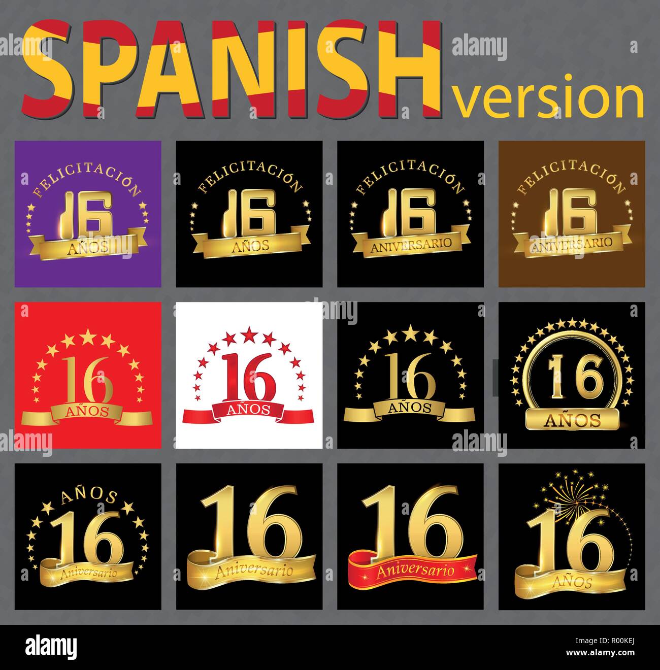 Set of number sixteen (16 years) celebration design. Anniversary golden ...