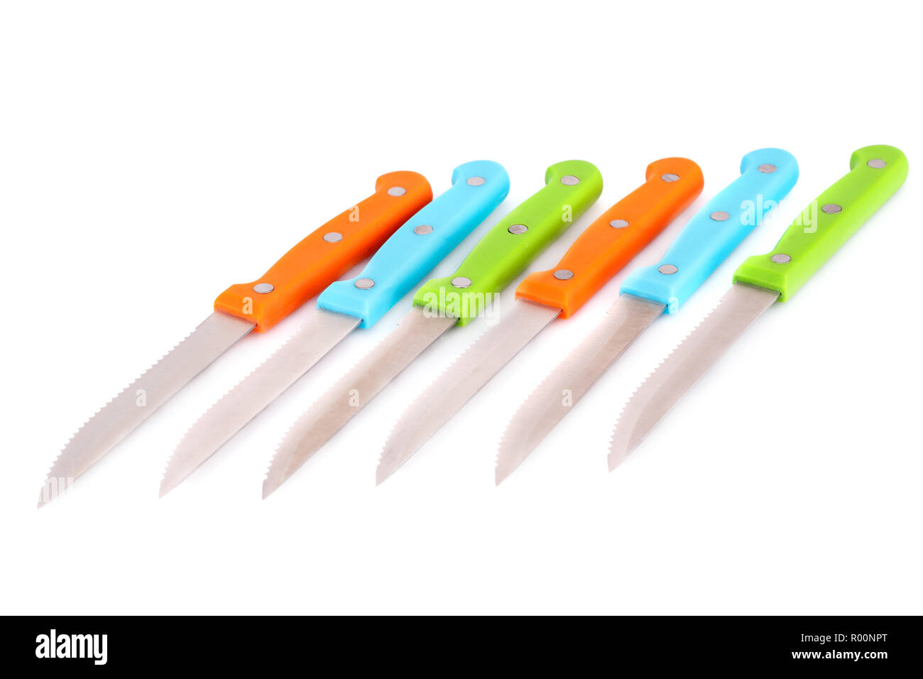 Set of colorful knives isolated on white background Stock Photo - Alamy