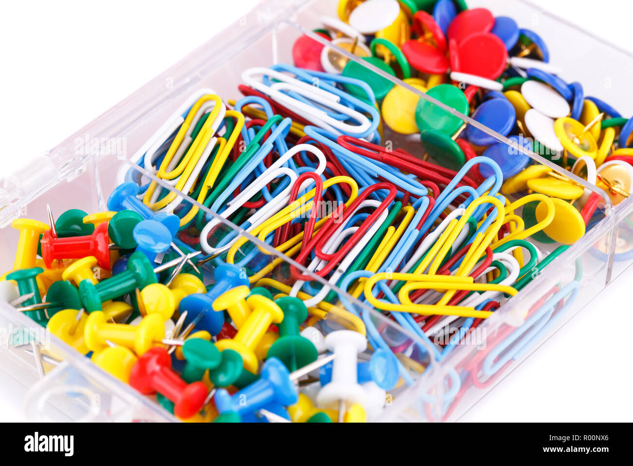 Set of colorful pins and clips closeup picture Stock Photo - Alamy