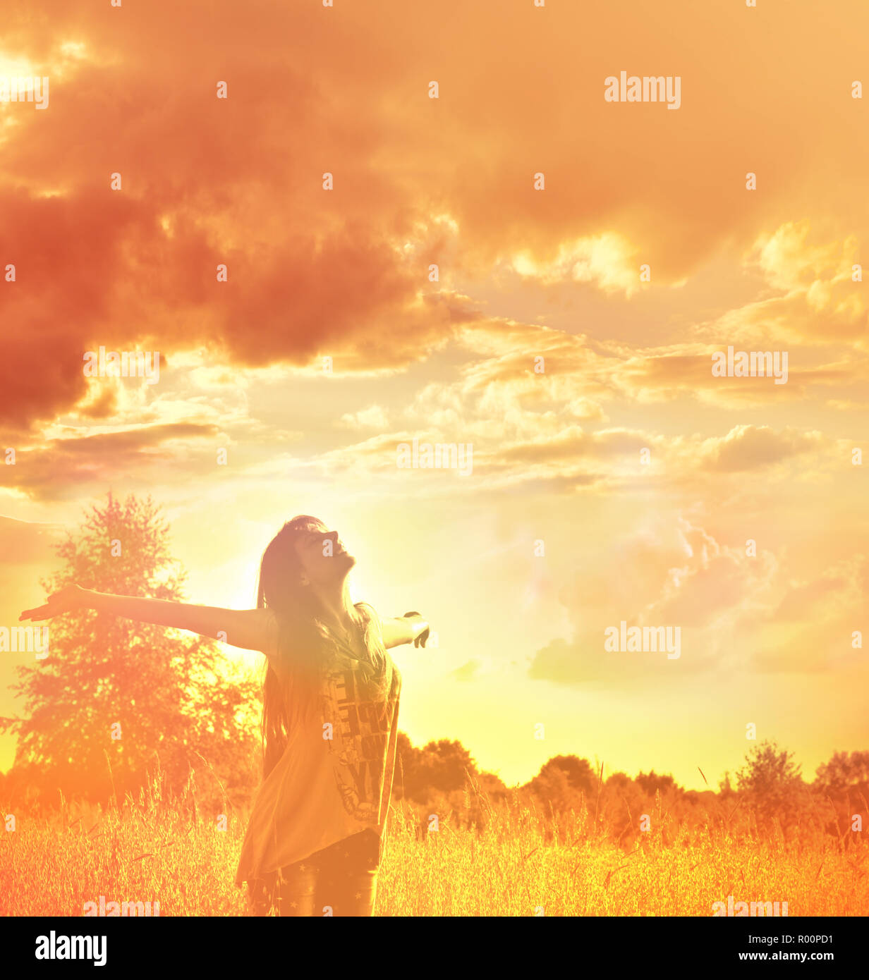 Happy free woman enjoying happiness, freedom and nature Stock Photo - Alamy