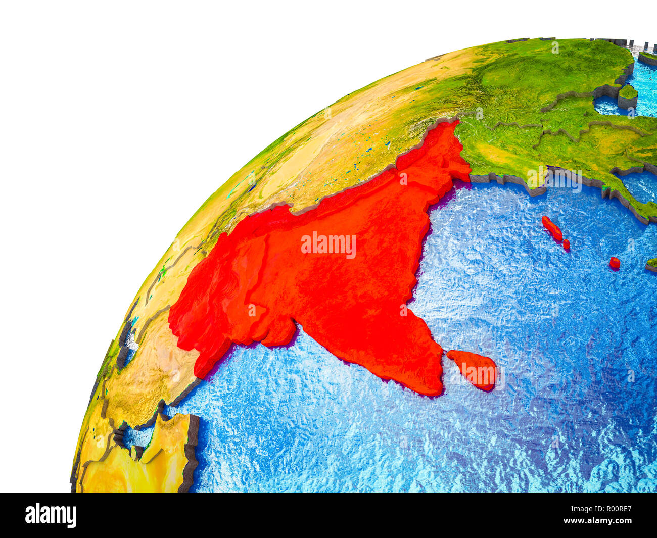 SAARC memeber states on 3D Earth model with visible country borders. 3D ...