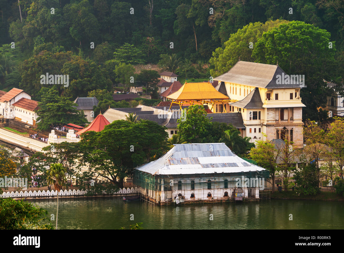 Kandy, Sri Lanka. Aerial view of buddhist temple of the Sacred Tooth ...