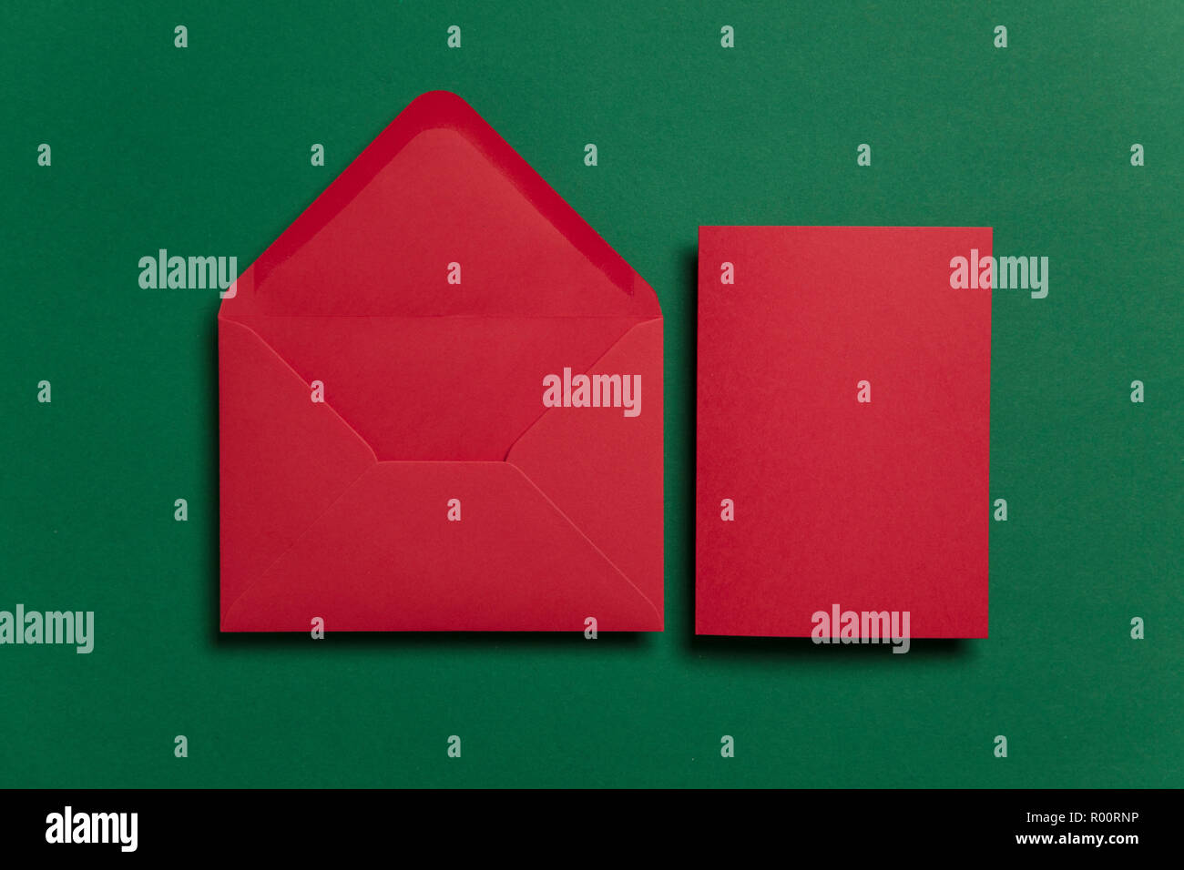 Blank red card with red paper envelope Christmas card template mock up ...