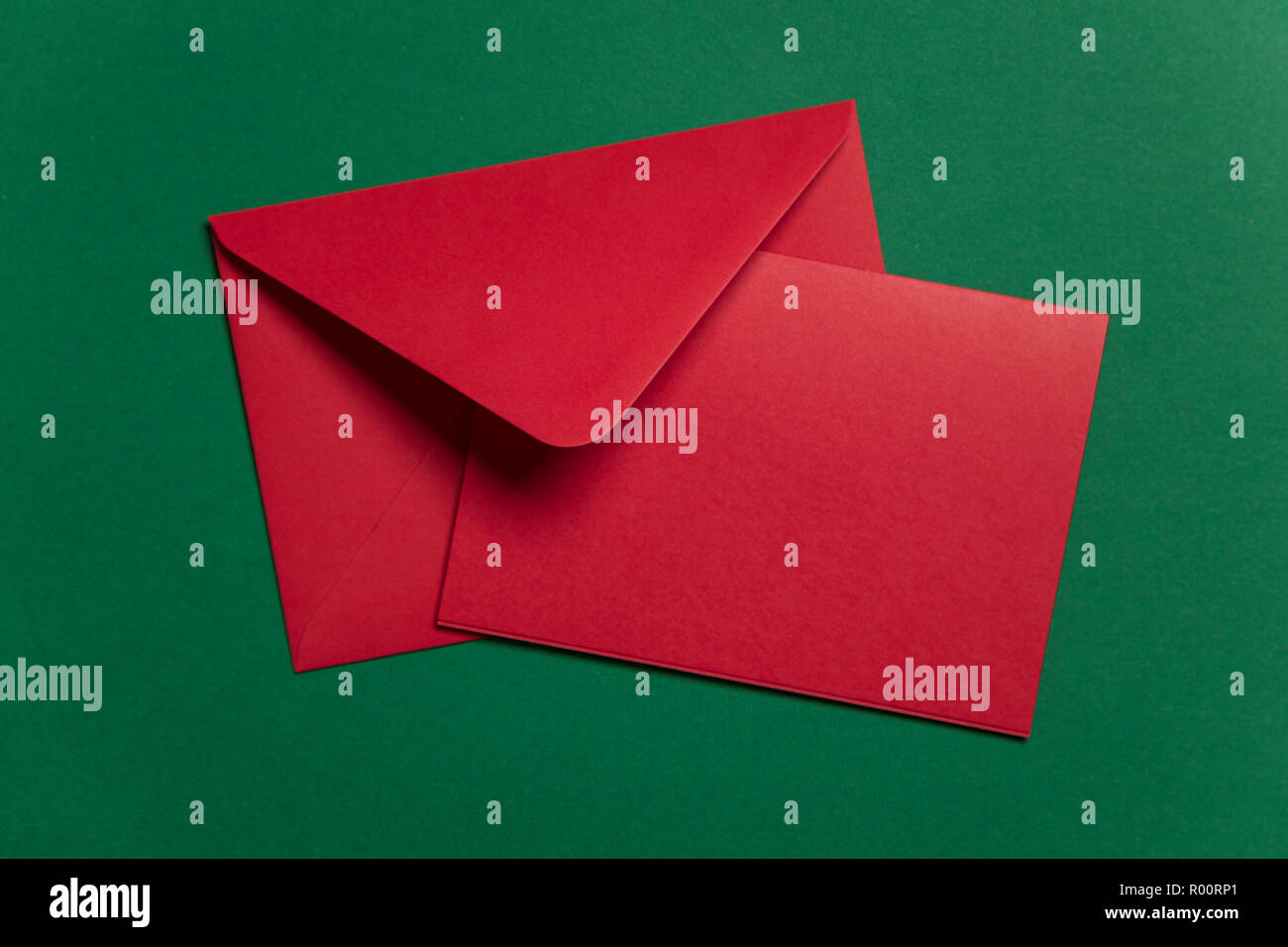 Blank red card with red paper envelope Christmas card template mock up ...