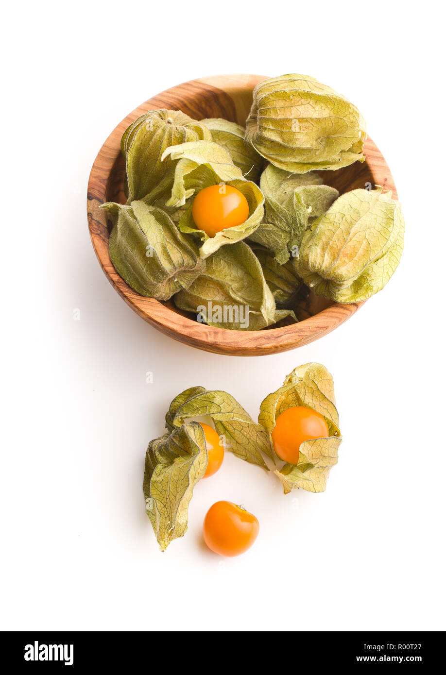 Physalis peruviana fruit in bowl isolated on white background Stock ...