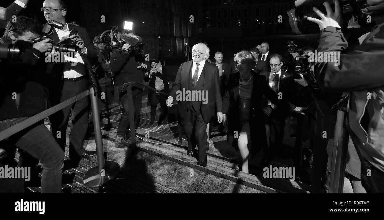 Michael D Higgins arrives at Dublin Castle after he is re-elected as ...
