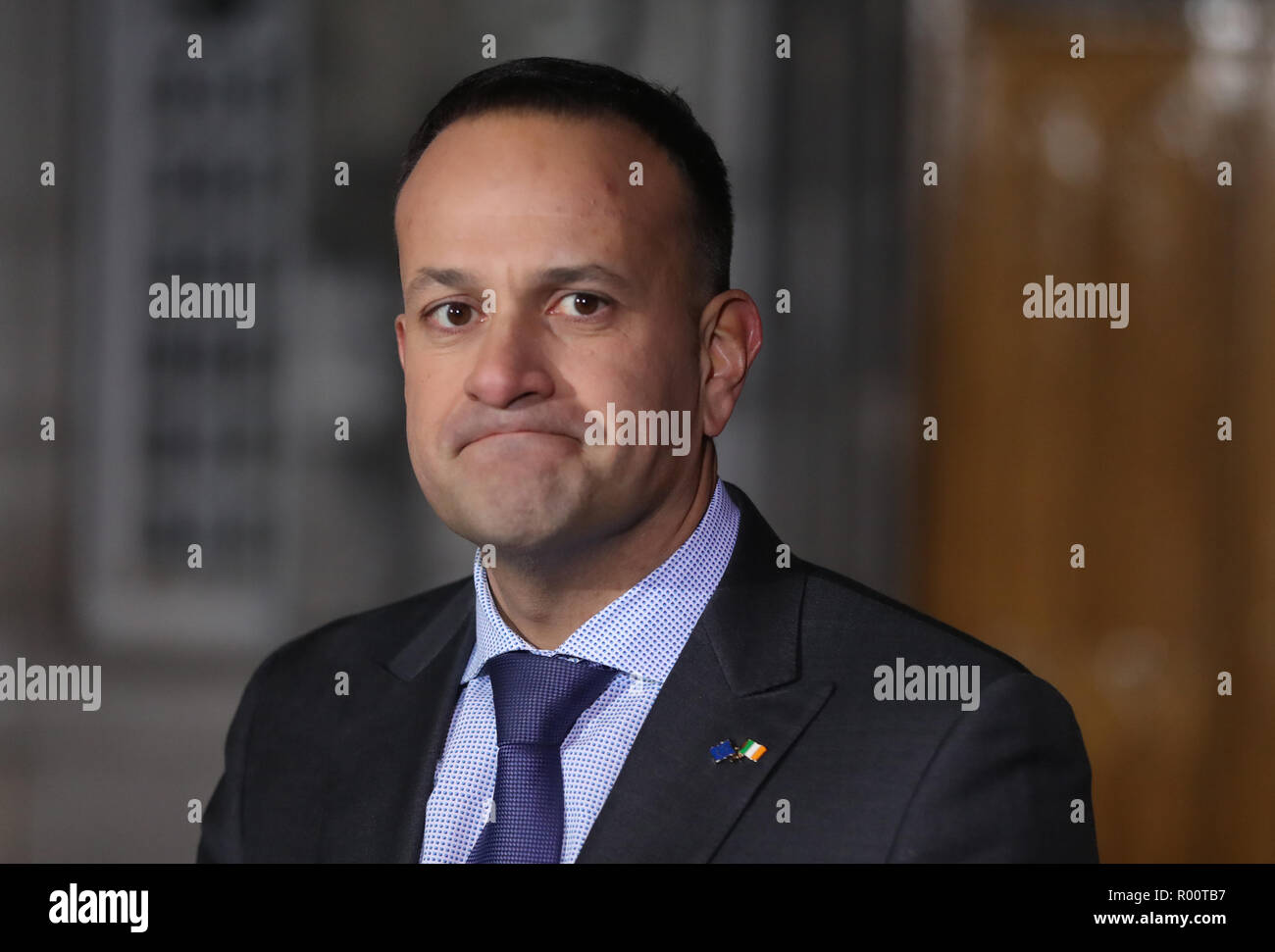 Taoiseach Leo Varadkar speaking at Dublin Castle after Michael D ...