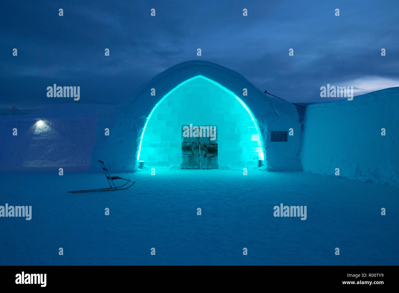 The famous Ice Hotel (Jukkasjärvi) in Kiruna, Sweden. Main entrance to ...