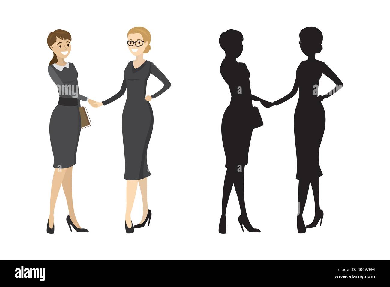 Business woman handshake with silhouette isolated on white background ...