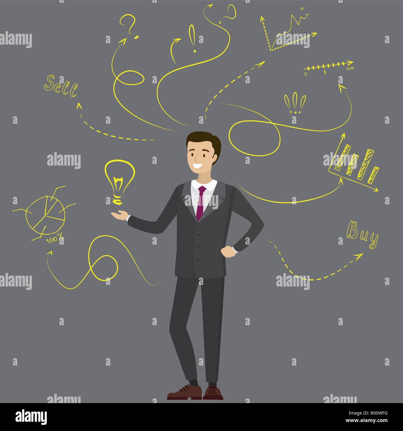 Businessman or office worker with a good idea and standing against ...