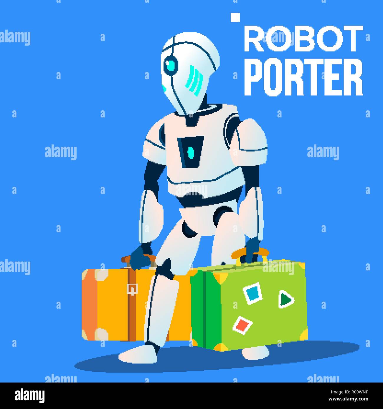 Robot Porter Carries A Lot Of Luggage Vector. Isolated Illustration ...