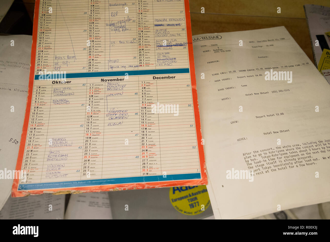 Some paperwork details of a rock tour by the band. At the Abba Museum ...