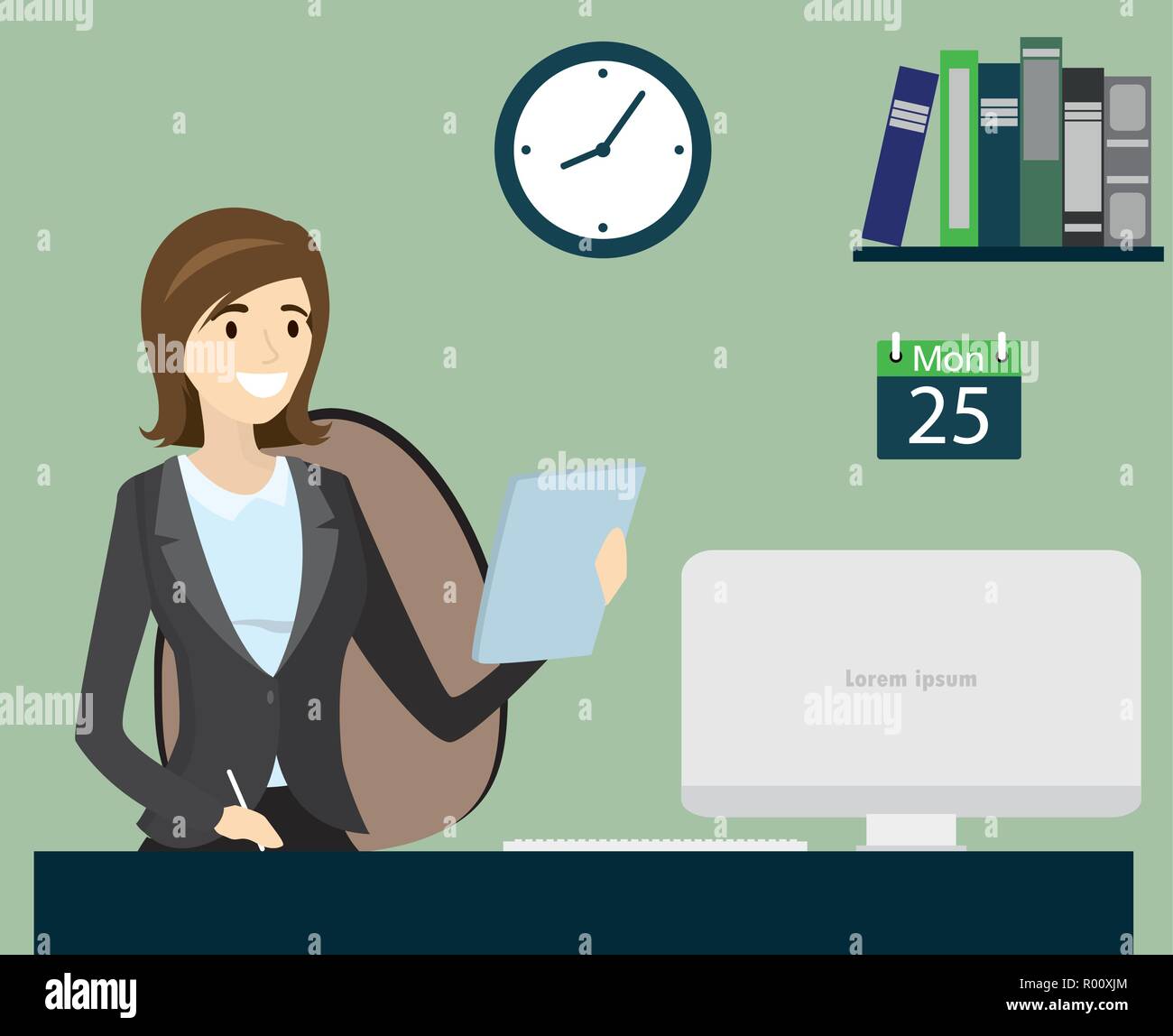 Office worker or business woman working.Cartoon stock vector ...