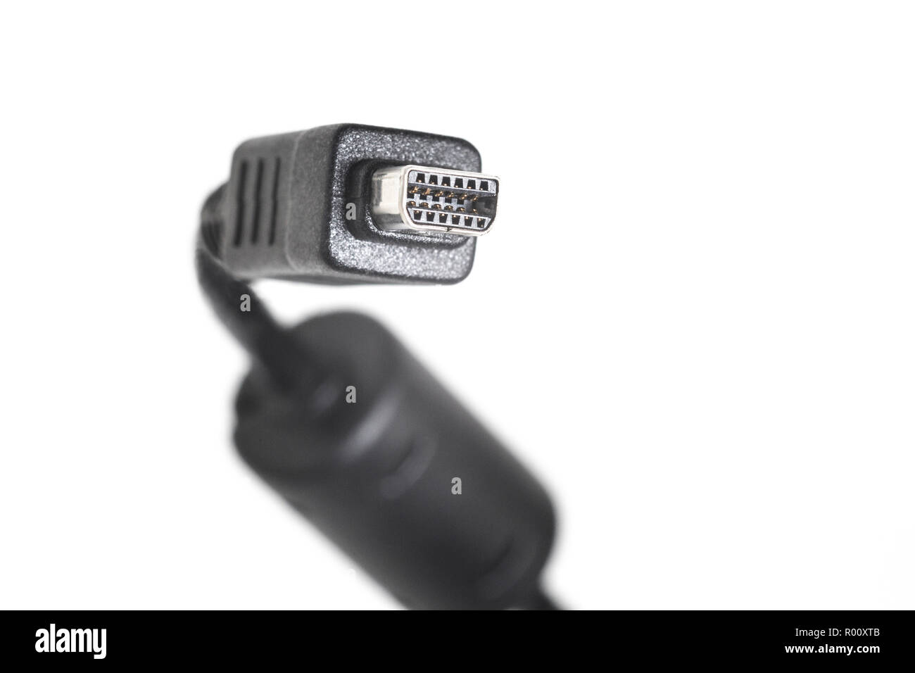 Detail of the head of a black mini usb cable with ferrite bead Stock ...