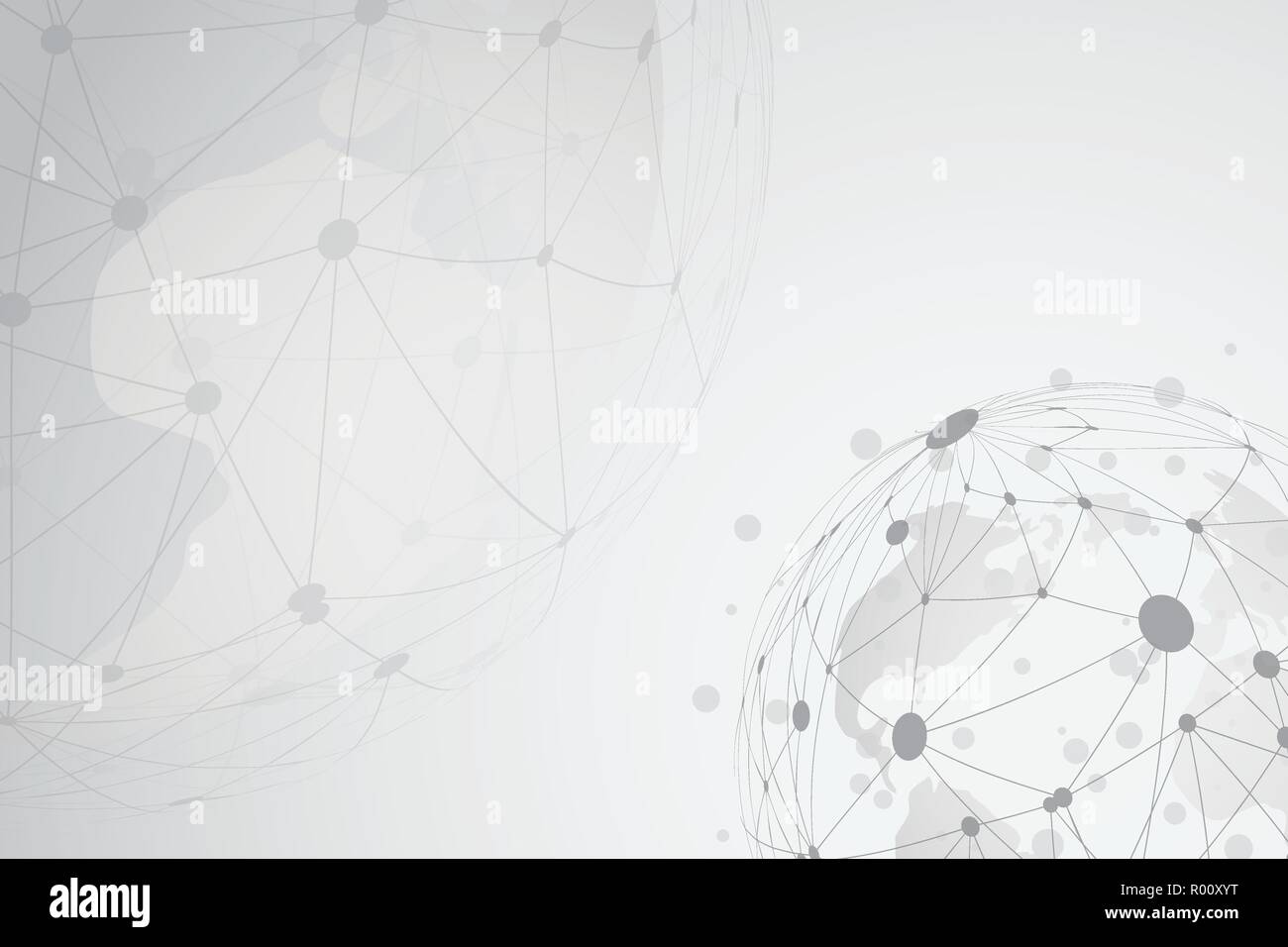 Abstract dotted line mesh over global planet background with copy space ...