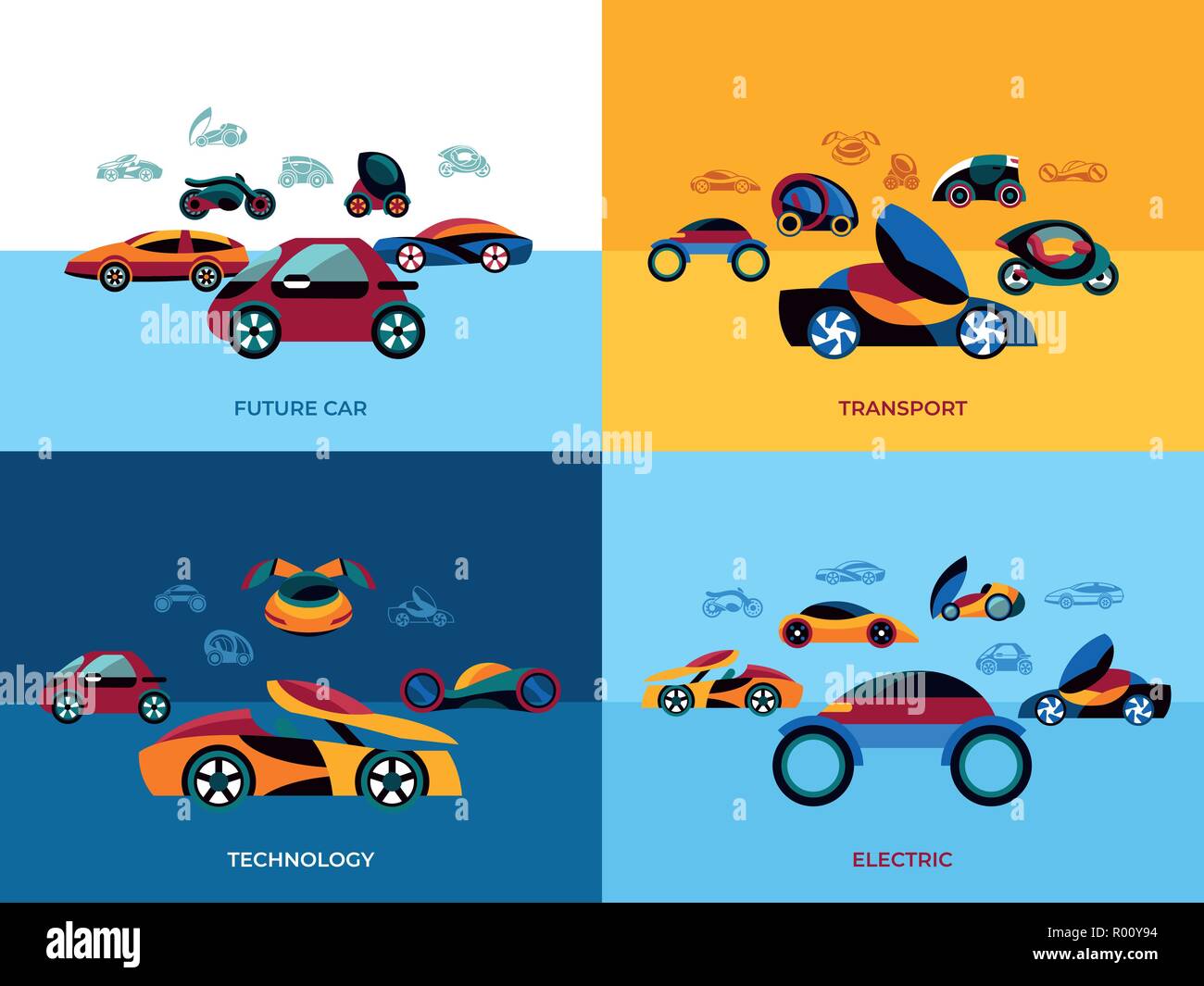 Digital vector future car concept simple icons set collection flat ...