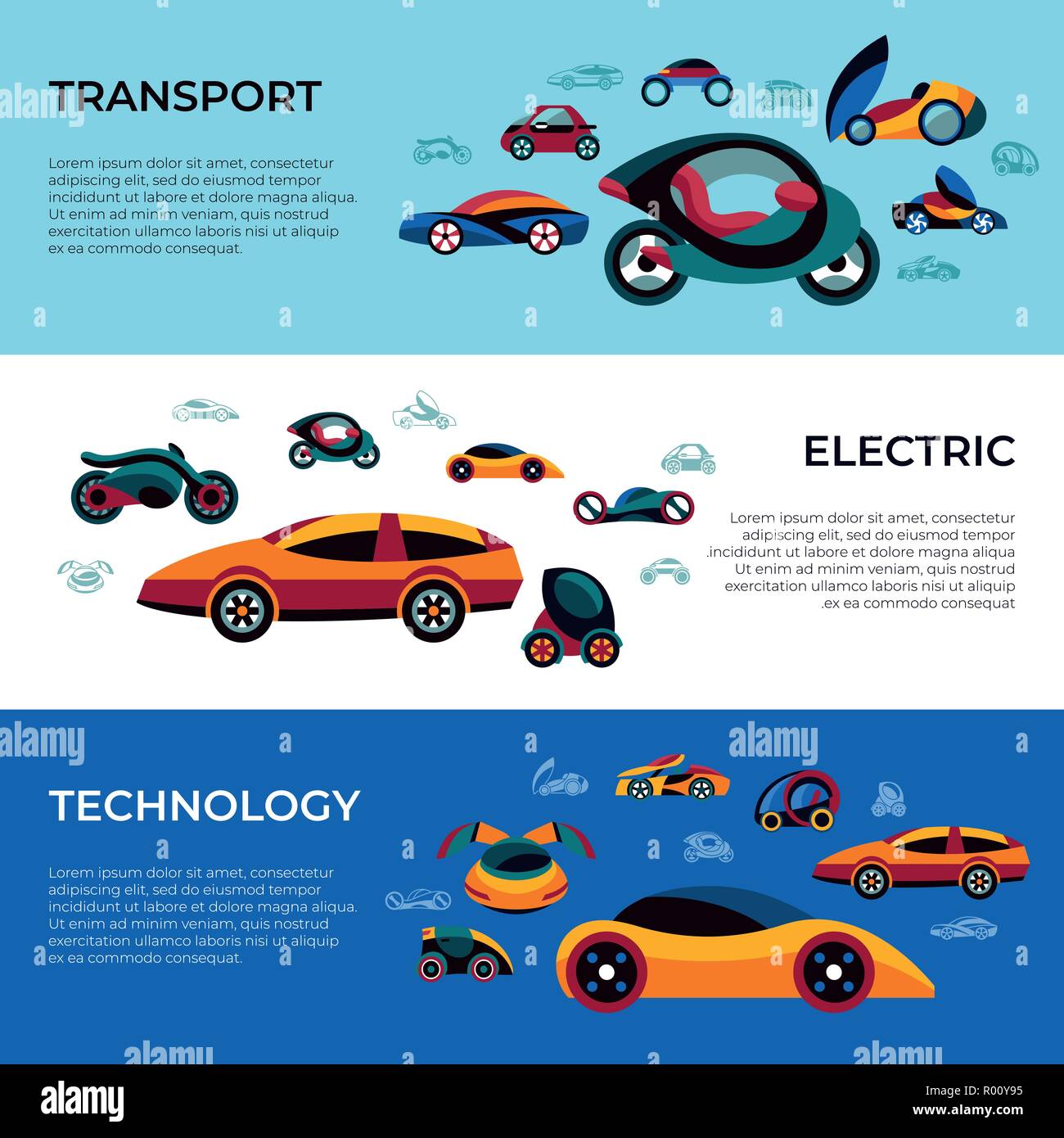 Digital vector future car concept simple icons set collection flat ...