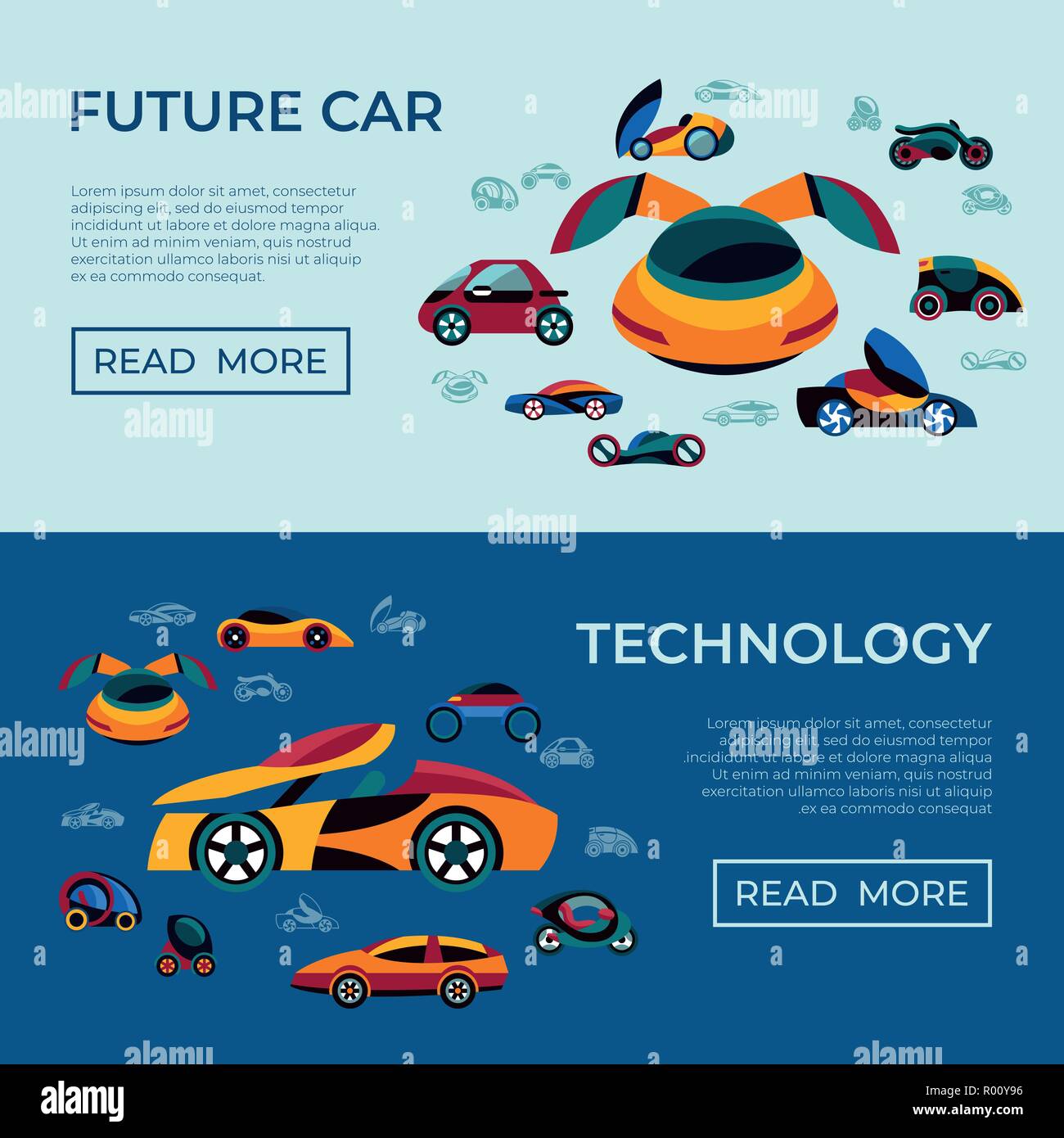 Digital vector future car concept simple icons set collection flat ...