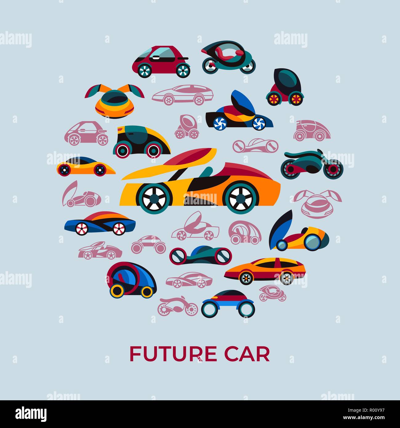 Digital vector future car concept simple icons set collection flat ...