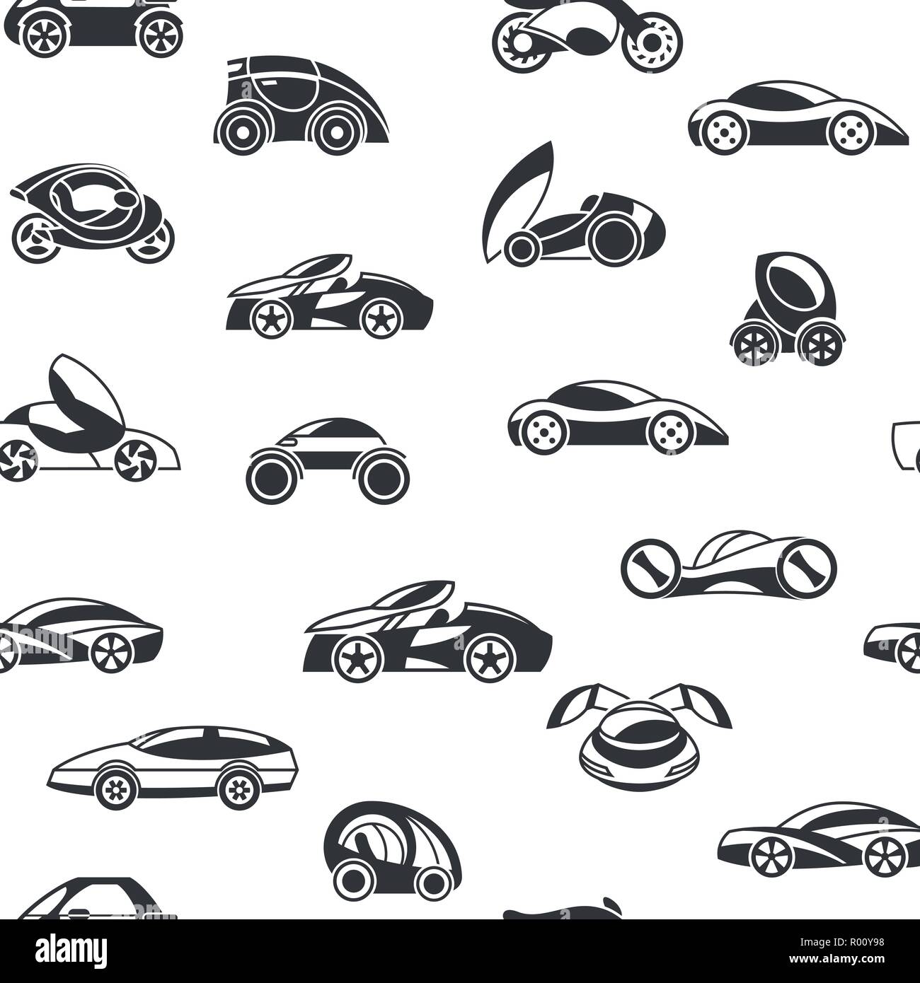 Digital vector future car concept simple icons set collection flat ...