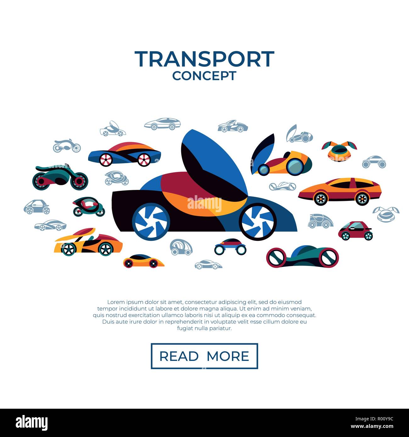 Digital vector future car concept simple icons set collection flat ...