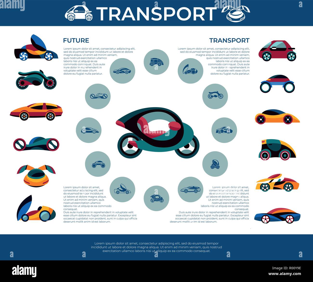 Digital vector future car concept simple icons set collection flat ...