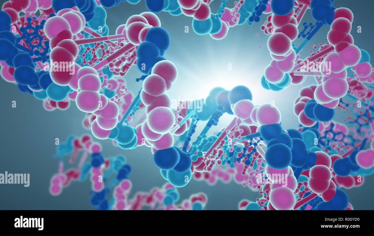 Concept Of Biochemistry With Dna Molecule On Blue Background Stock ...